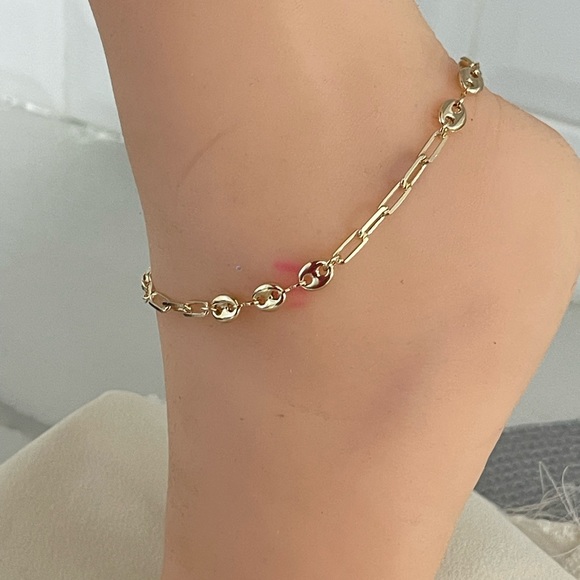 Jewelry | 14k Gold Filled Puff Marinerpaperclip Anklet | Poshmark